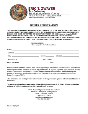 Fillable Online BIDDER REGISTRATION FORM - Highlands County Tax ...