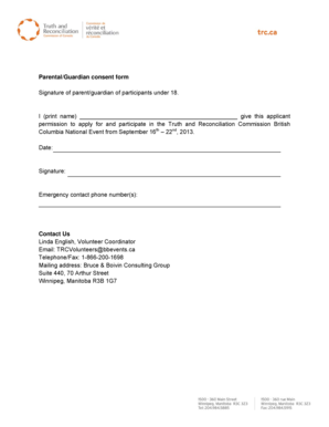 Fillable Online Parental/Guardian consent form Signature of parent ...