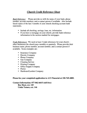 Fillable Online Church Credit Reference Sheet Fax Email Print - pdfFiller