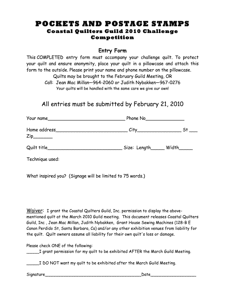 Fillable Online coastalquilters POCKETS AND POSTAGE STAMPS Fax Email ...