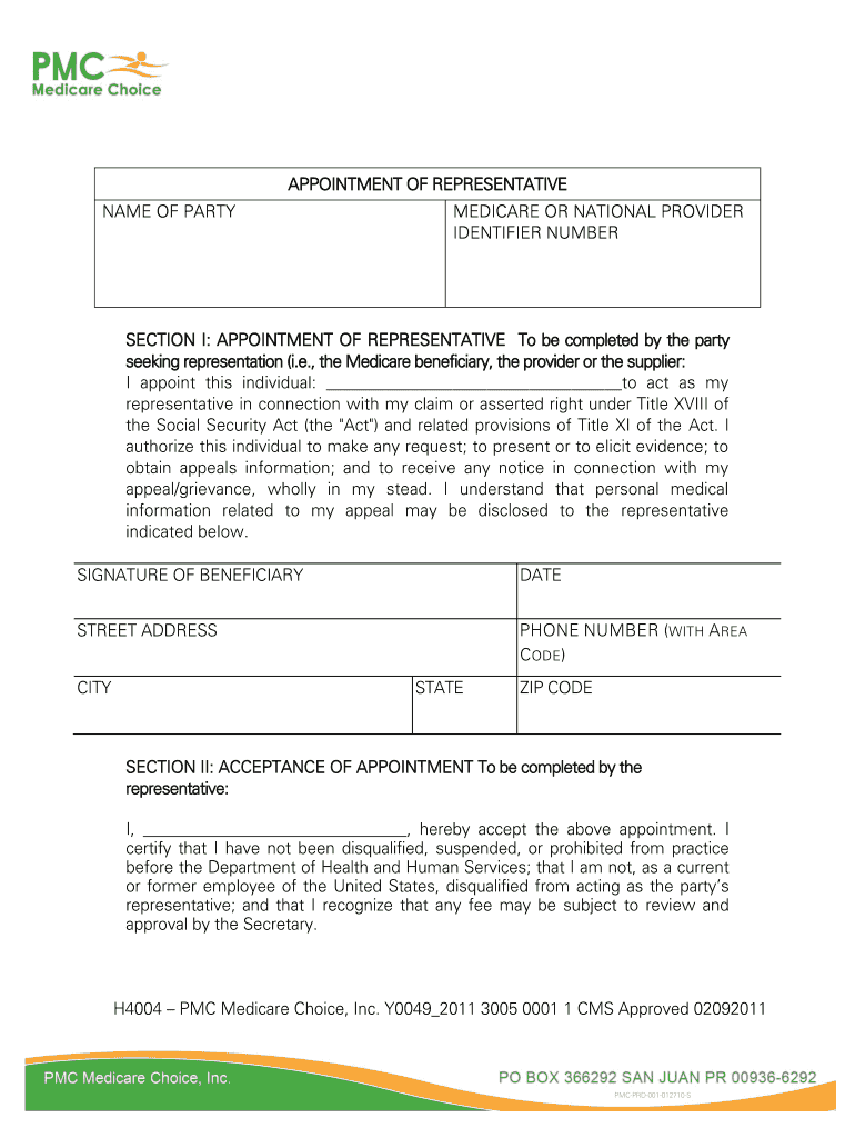 Fillable Online pmcpr Appointment of representa - PMC - pmcpr Fax Email ...