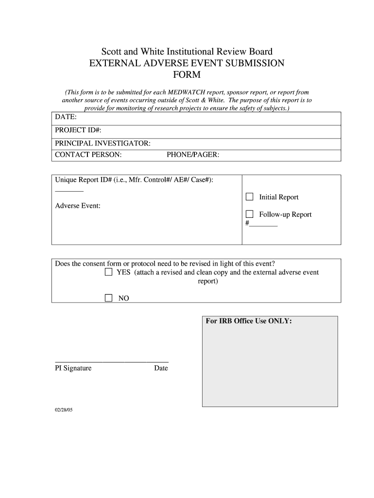 Fillable Online researchers sw External adverse event report - Research ...