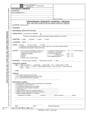 Fillable Online sw ORTHOPEDIC SURGERY HOSPITAL ORDERS Fax Email Print ...