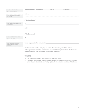 Fillable Online Cross option agreement wording for a company share bb ...
