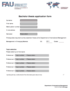 Fillable Online Bachelor thesis application form Fax Email Print - pdfFiller