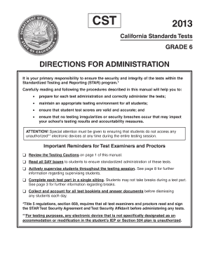 Fillable Online 2013 CST Directions for AdministrationGrade 6 - the ...