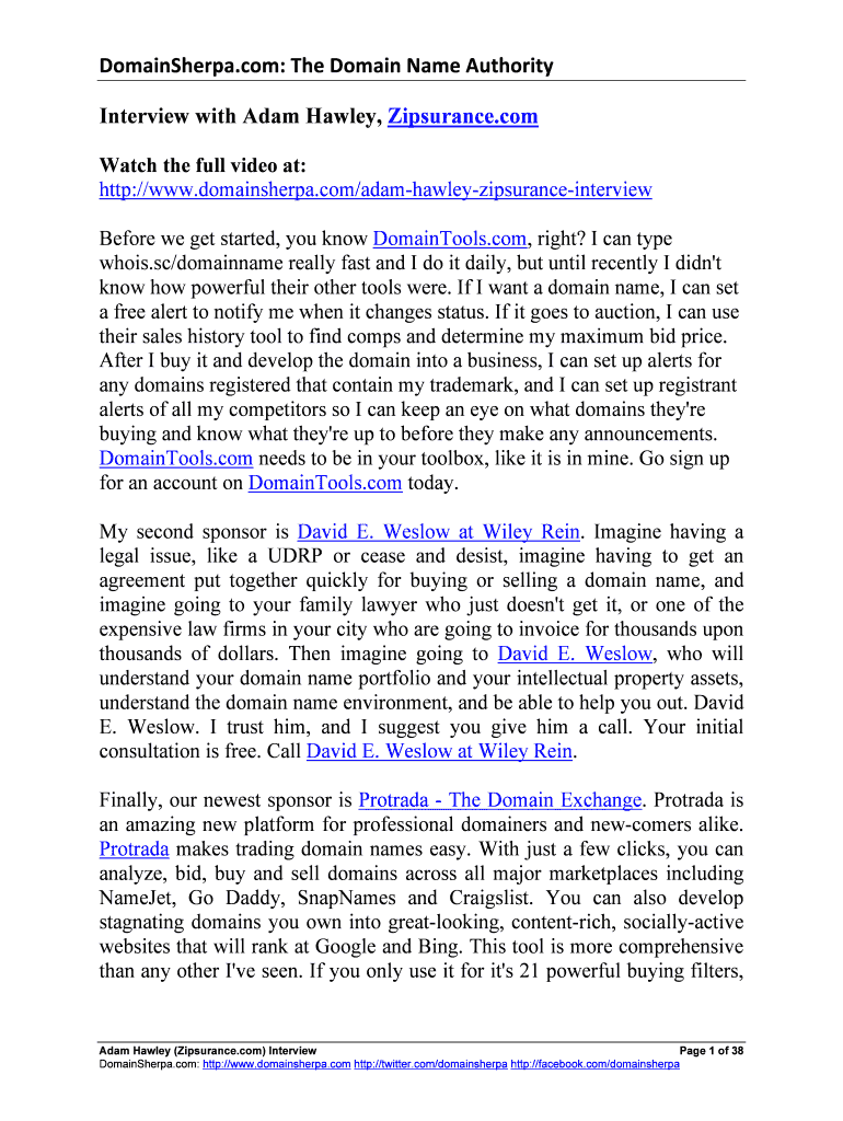 Fillable Online Adam Hawley Interview Transcript in PDF Format ...