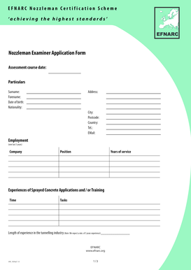 Fillable Online efnarc Nozzleman Examiner Application Form - EFNARC - efnarc Fax Email Print ...