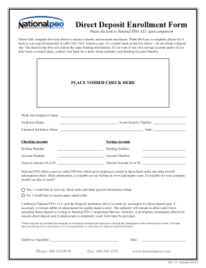 Fillable Online Direct Deposit Enrollment Form - National PEO Fax Email ...