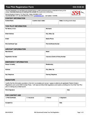 Fillable Online ssa Tow Pilot Registration Form - Soaring Society of ...
