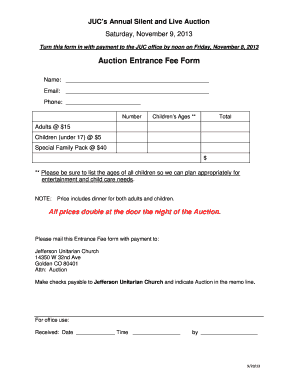 Fillable Online jeffersonunitarian Auction Entrance Fee Form ...