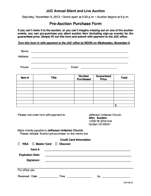 Fillable Online jeffersonunitarian Pre-Auction Purchase Form ...