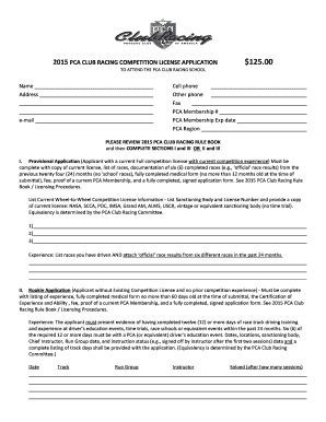 Fillable Online 2015 PCA Club Racing NEW License Application Form.docx ...
