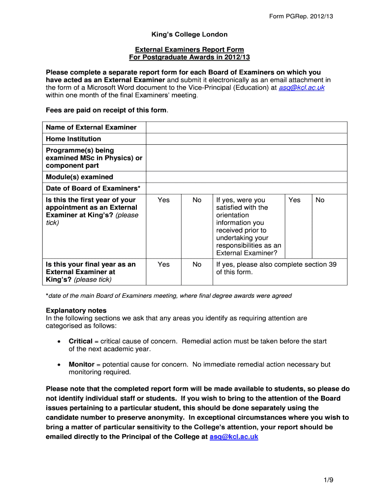 Fillable Online kcl ac Form PGRep - kcl ac Fax Email Print - pdfFiller