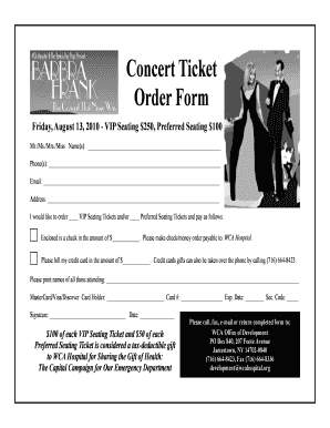 Fillable Online Concert Ticket Form - WCA Hospital Fax Email Print ...