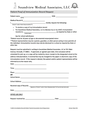 Fillable Online Patient Proof of Immunization Record Request Fax Email Print - pdfFiller