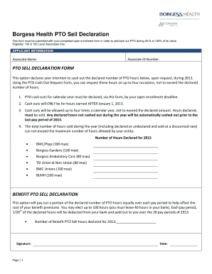 Fillable Online PTO Declaration/Benefit PTO Sell Form - Borgess Health ...