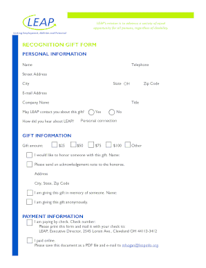 Fillable Online leapinfo RECOGNITION GIFT FORM - Leap Fax Email Print ...