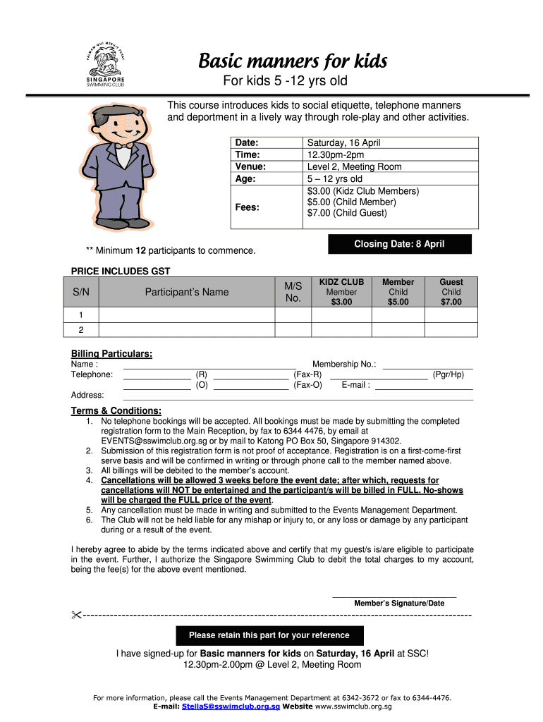 Fillable Online sswimclub org Basic manners for kids - sswimclub org Fax Email Print - pdfFiller