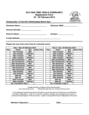 Fillable Online sswimclub org 2014 SSA TIME TRIALS (FEBRUARY ...