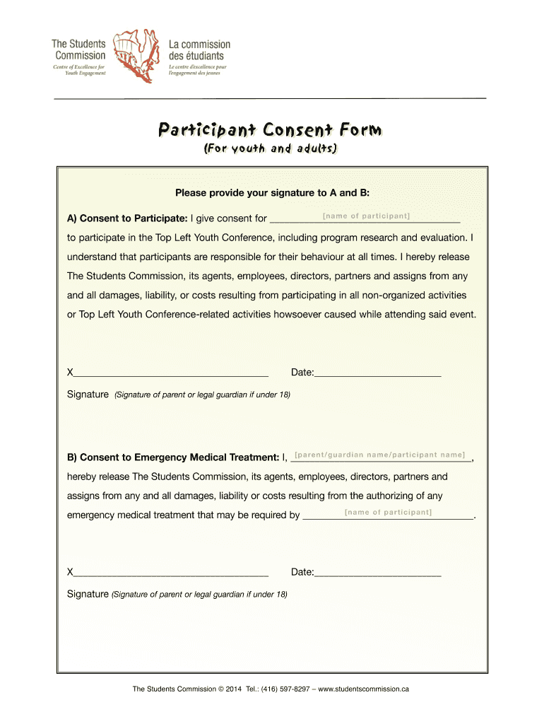 Fillable Online studentscommission Participant Consent Form Participant Consent Form ...