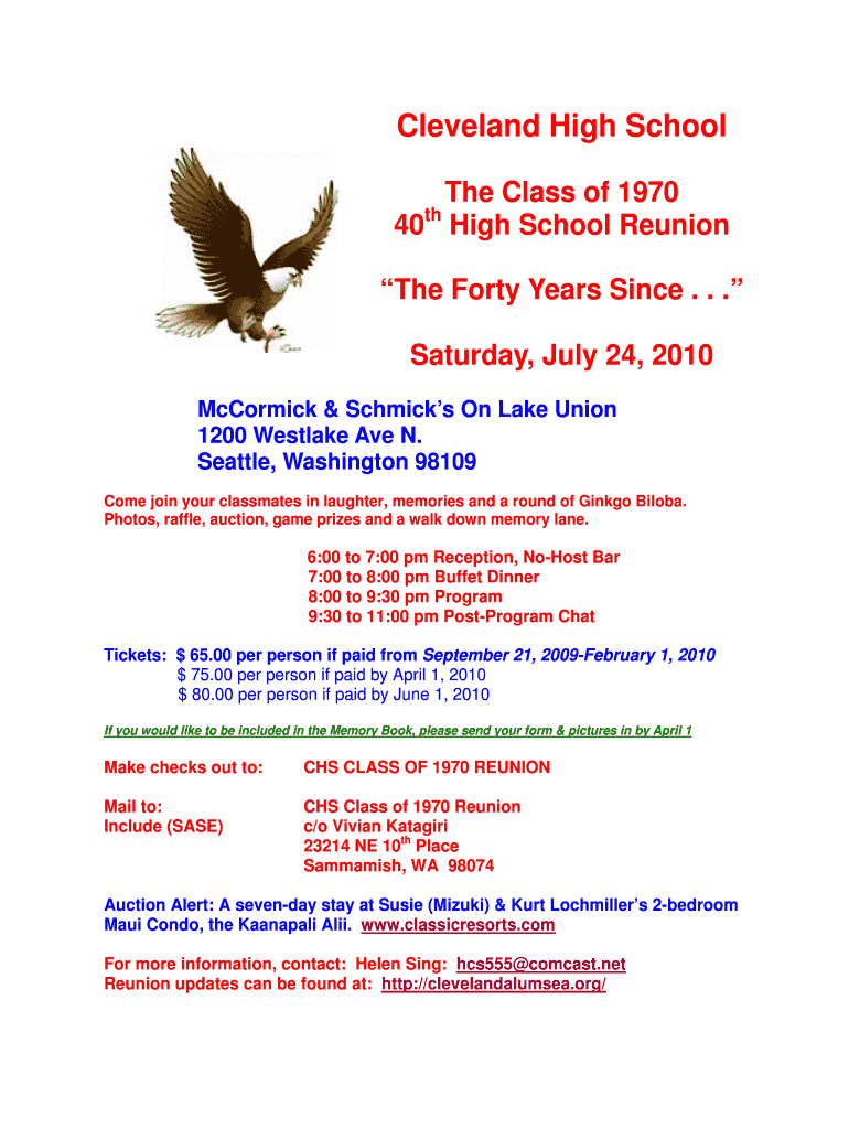 Fillable Online clevelandalumsea 2010 CHS 40th Reunion Invitation ...