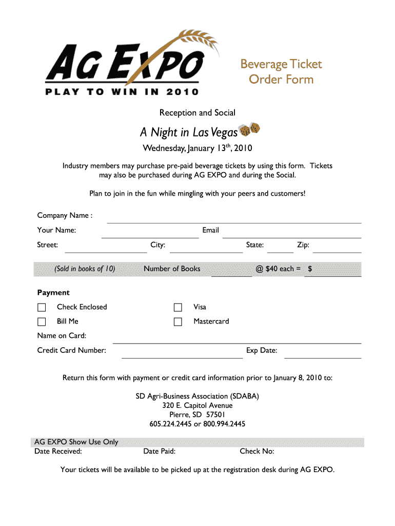 Fillable Online sdaba Beverage Ticket Order Form A Night in Las Vegas ...