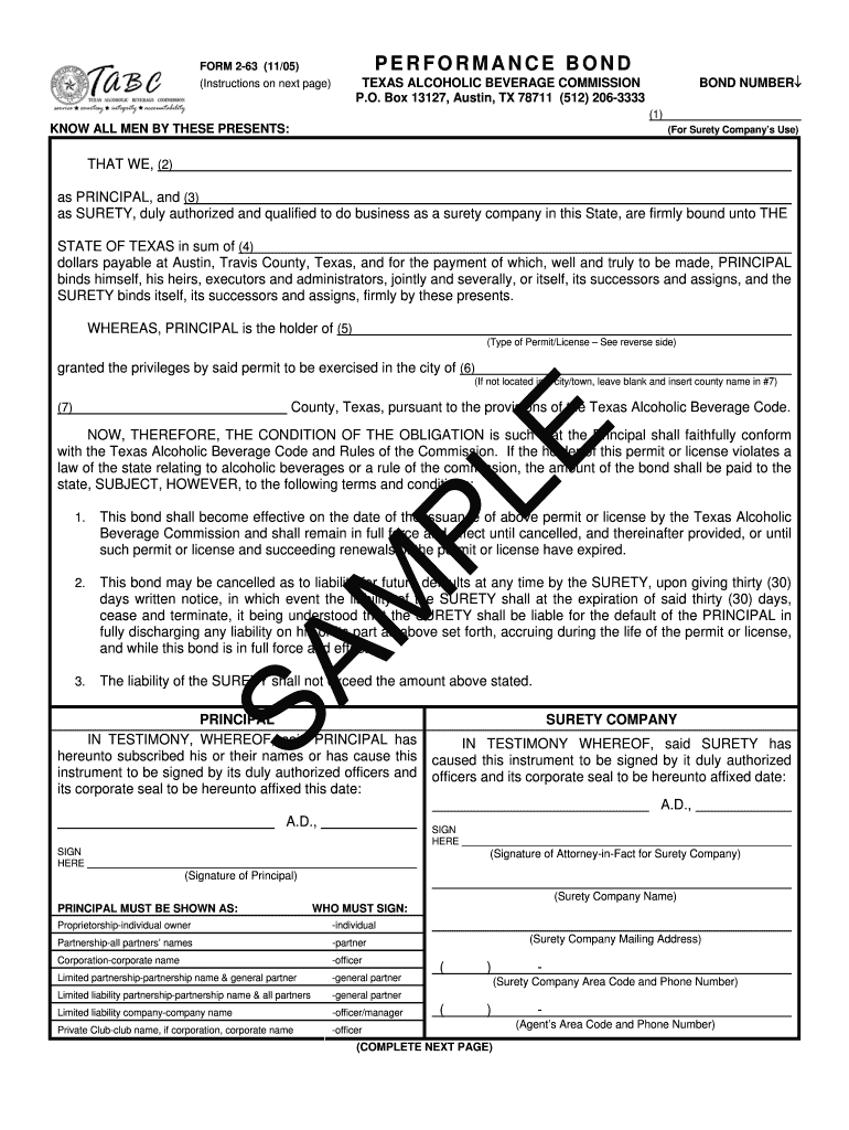 Fillable Online PERFORMANCE BOND - Surety Bonds Fax Email Print - pdfFiller