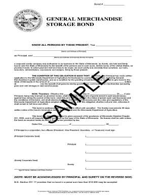 Fillable Online General Merchandise Storage Bond General Merchandise ...