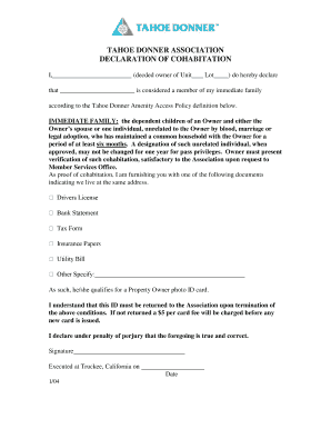 Fillable Online Co-Hab Form - Tahoe Donner Fax Email Print - pdfFiller