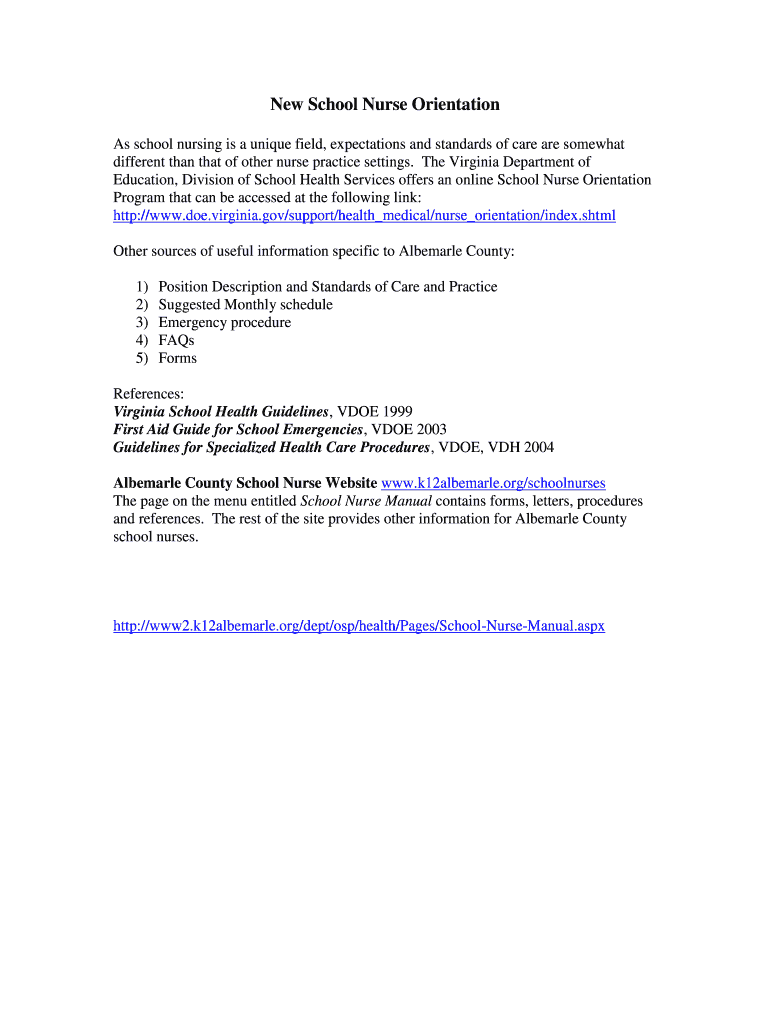 Fillable Online New School Nurse Orientation Fax Email Print - pdfFiller