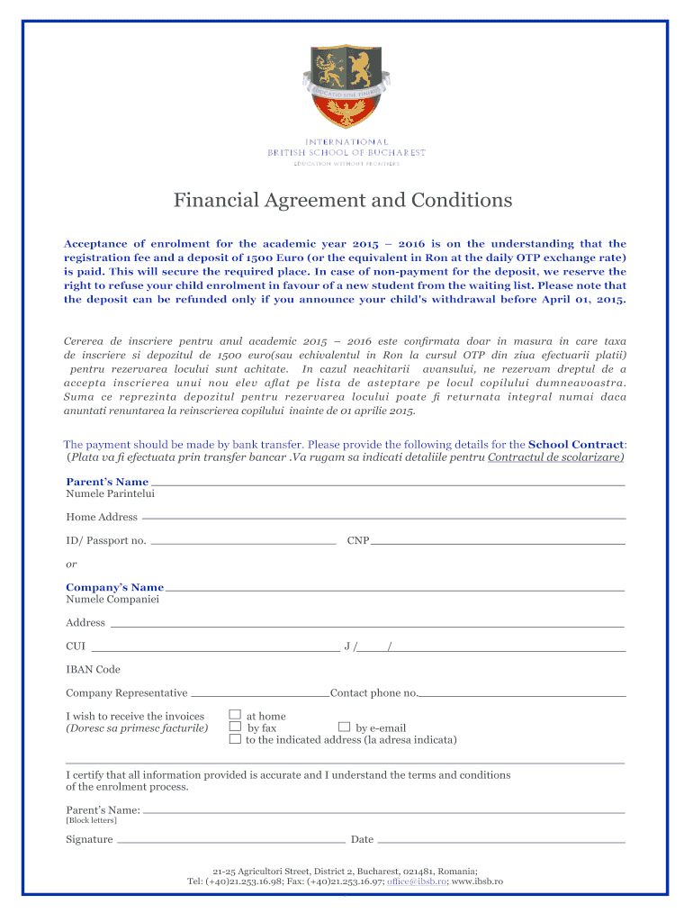 Fillable Online Financial Agreement b2015b-2016 Fax Email Print - pdfFiller
