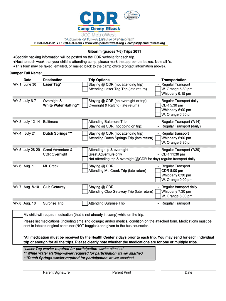 Fillable Online cdr jccmetrowest 2011Gibo and Alufim trip sign up Fax Email Print - pdfFiller