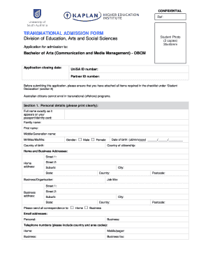 Fillable Online UniSA - BA Fax Email Print - pdfFiller