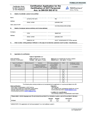 Fillable Online Certification Application for the Certification of NDT ...