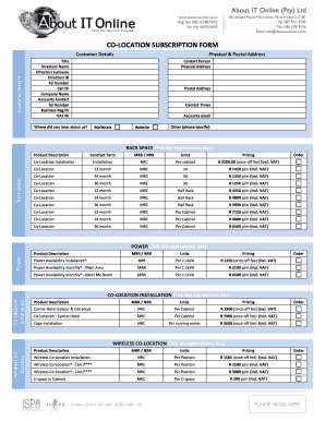 Fillable Online CO-LOCATION SUBSCRIPTION FORM - About IT Online Fax Email Print - pdfFiller