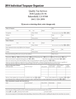 Fillable Online qualitytax 2014 Tax Questionnaire.pdf - Quality Tax ...