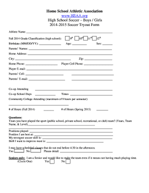Fillable Online High School Soccer Application - Home School Athletic ...