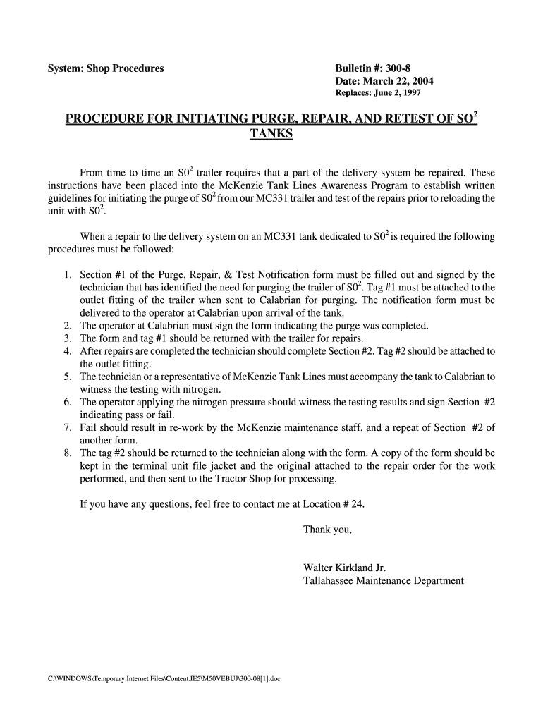 Fillable Online Procedure for initiating purge repair and retest of so ...