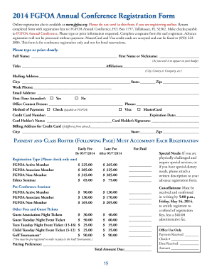 Fillable Online fgfoa 2014 FGFOA Annual Conference Registration Form ...