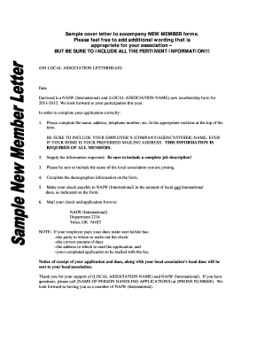 Fillable Online Sample cover letter to accompany NEW MEMBER forms ...
