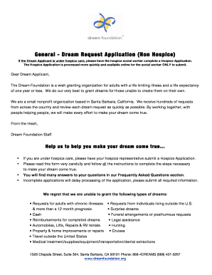 Fillable Online dreamfoundation General - Dream Request Application ...