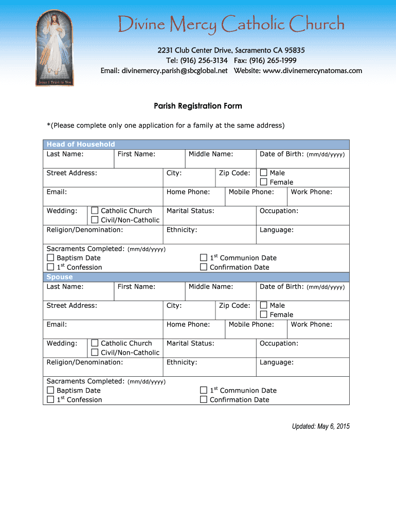 Fillable Online Parish Registration Form - Divine Mercy Catholic Church ...