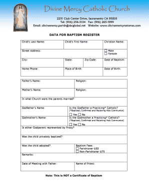 Fillable Online Baptism Register - Divine Mercy Catholic Church Fax ...