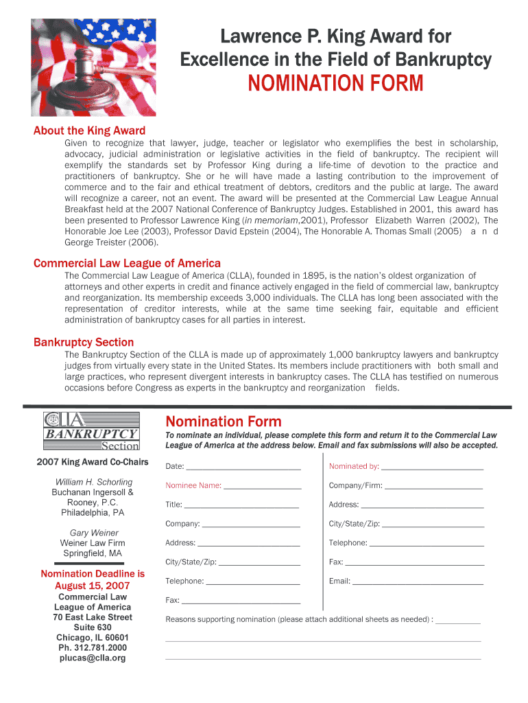 Fillable Online clla NCBJ KING AWARD - clla Fax Email Print - pdfFiller