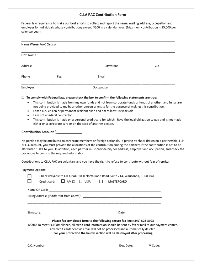 Fillable Online clla CLLA PAC Form 7-31-15 Fax Email Print - pdfFiller