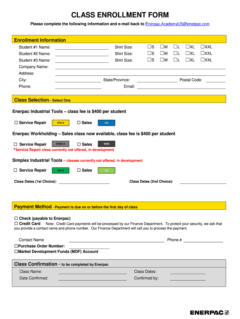 Fillable Online Class Enrollment Packet - Enerpac Fax Email Print - pdfFiller