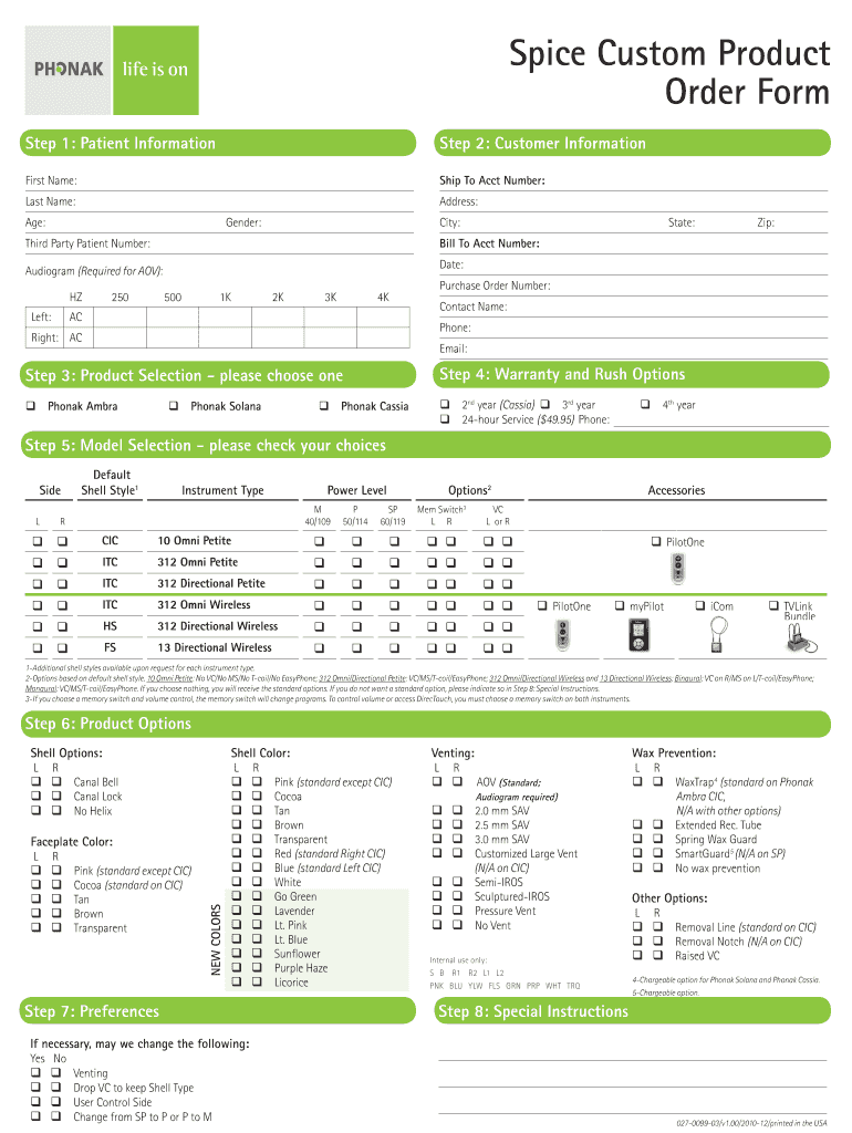 Fillable Online Spice Custom Product Fax Email Print - pdfFiller