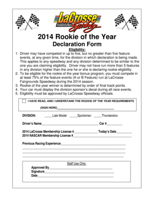 Fillable Online 2014 Rookie of the Year Declaration Form 1 Fax Email ...