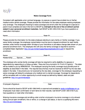 Fillable Online mn Waive Coverage Enroll - Minnesota - mn Fax Email ...
